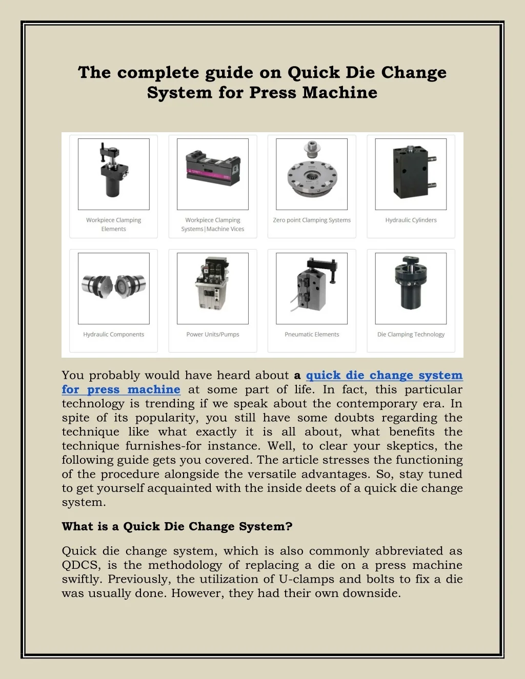 PPT - The complete guide on Quick Die Change System for Press Machine ...