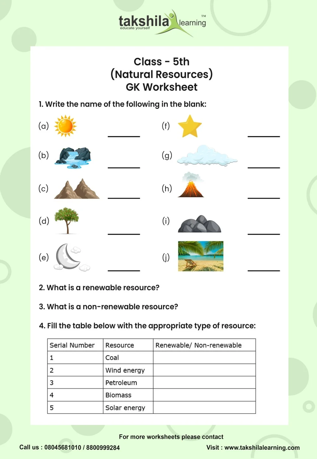 PPT - Natural Resources – Class 5 Worksheet PowerPoint Presentation ...
