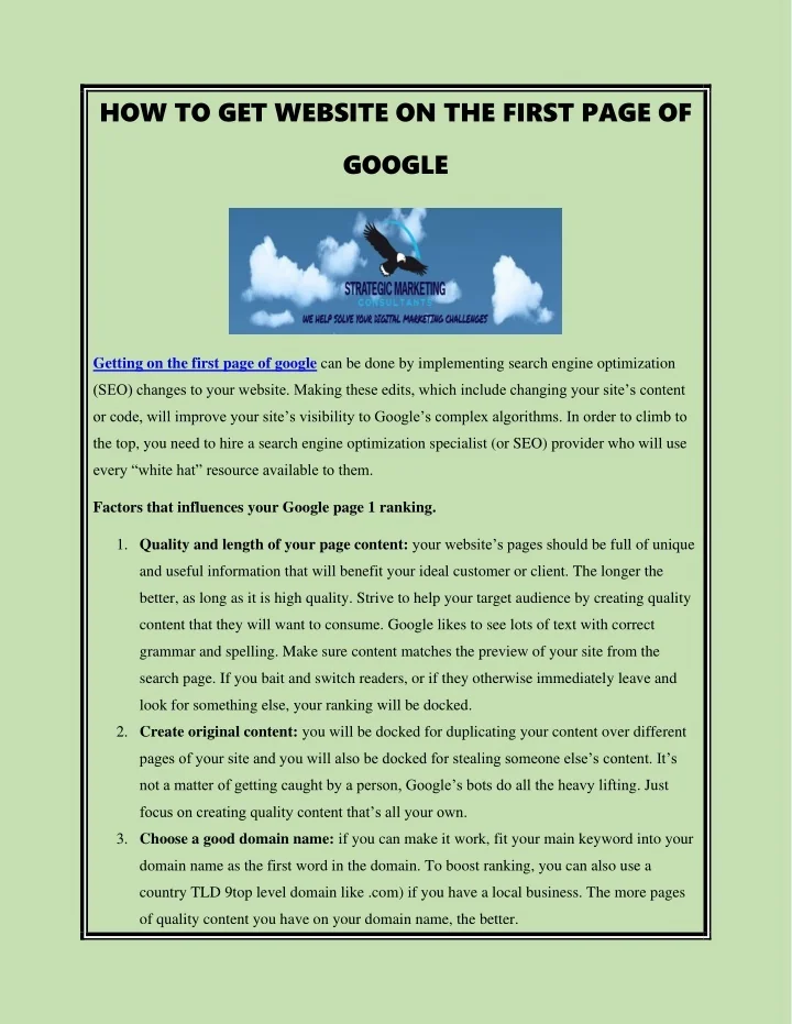 PPT HOW TO GET WEBSITE ON THE FIRST PAGE OF GOOGLE PowerPoint 