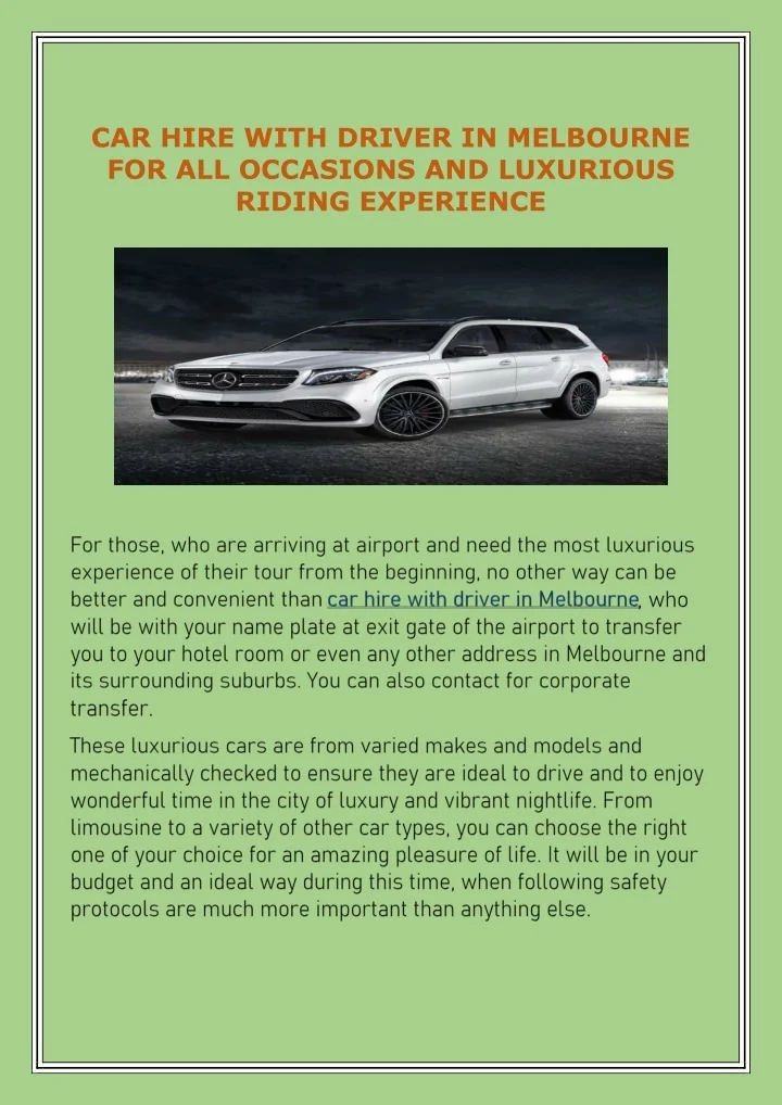 PPT - Car Hire with Driver in Melbourne for All Occasions and Luxurious ...