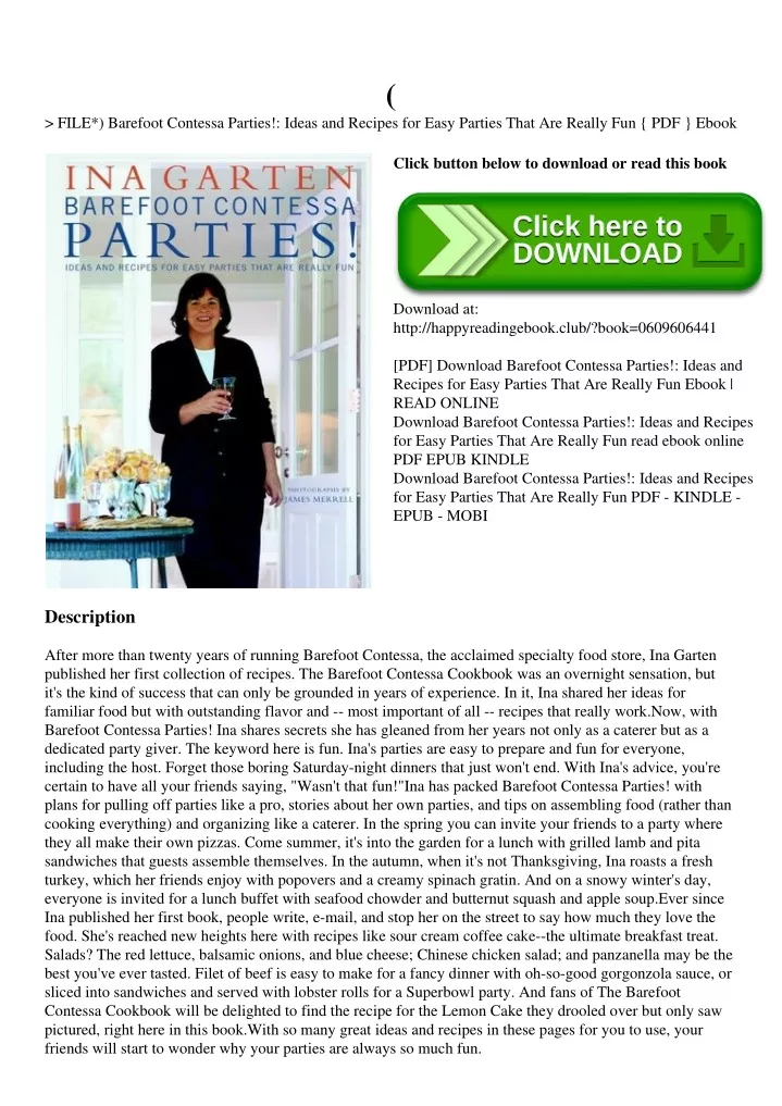 PPT - (P.D.F. FILE) Barefoot Contessa Parties! Ideas and Recipes for ... PPT - (P.D.F. FILE) Barefoot Contessa Parties! Ideas and Recipes for ...