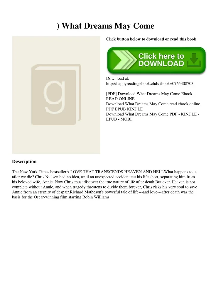 PPT - ^DOWNLOAD-PDF) What Dreams May Come (READ)^ PowerPoint ...