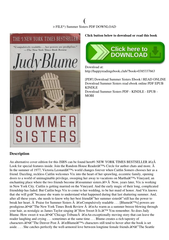 PPT - (P.D.F. FILE) Summer Sisters PDF DOWNLOAD PowerPoint Presentation ...