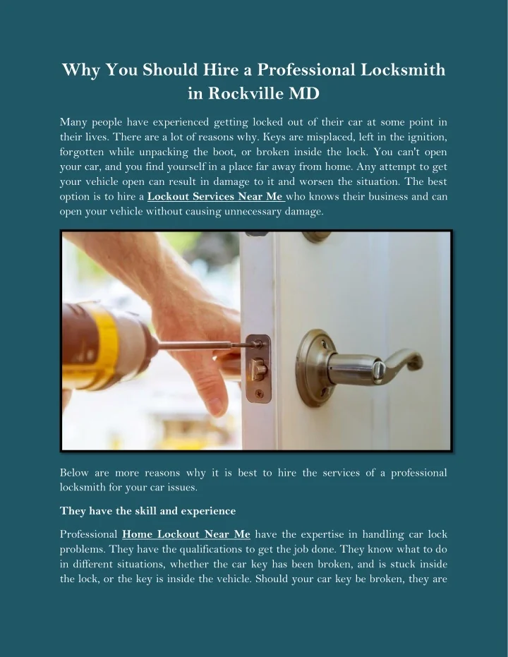 Ppt Why You Should Hire A Professional Auto Locksmith In Rockville Md