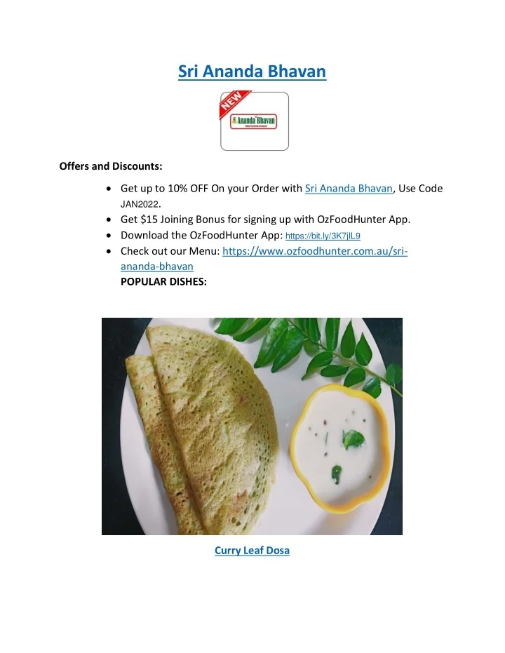 PPT - 15% Off - Sri Ananda Bhavan Menu - Indian Restaurant Narre warren ...