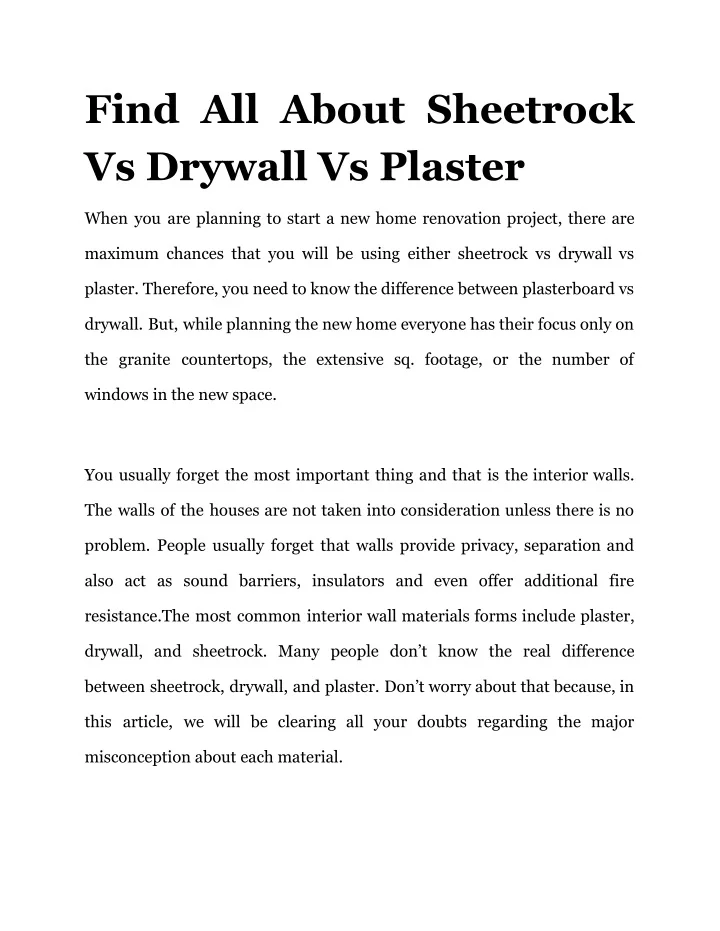PPT - Find All About Sheetrock Vs Drywall Vs Plaster PowerPoint ...