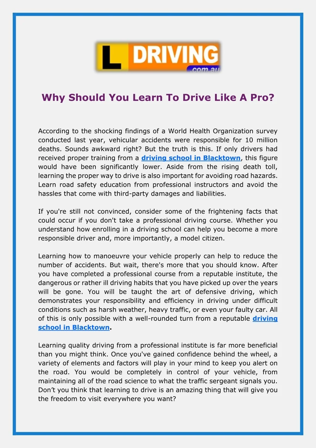 PPT - Why Should You Learn To Drive Like A Pro PowerPoint Presentation ...