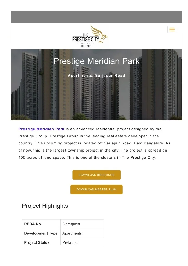 PPT - Prestige Meridian Park Apartments, Sarjapur Road PowerPoint ...