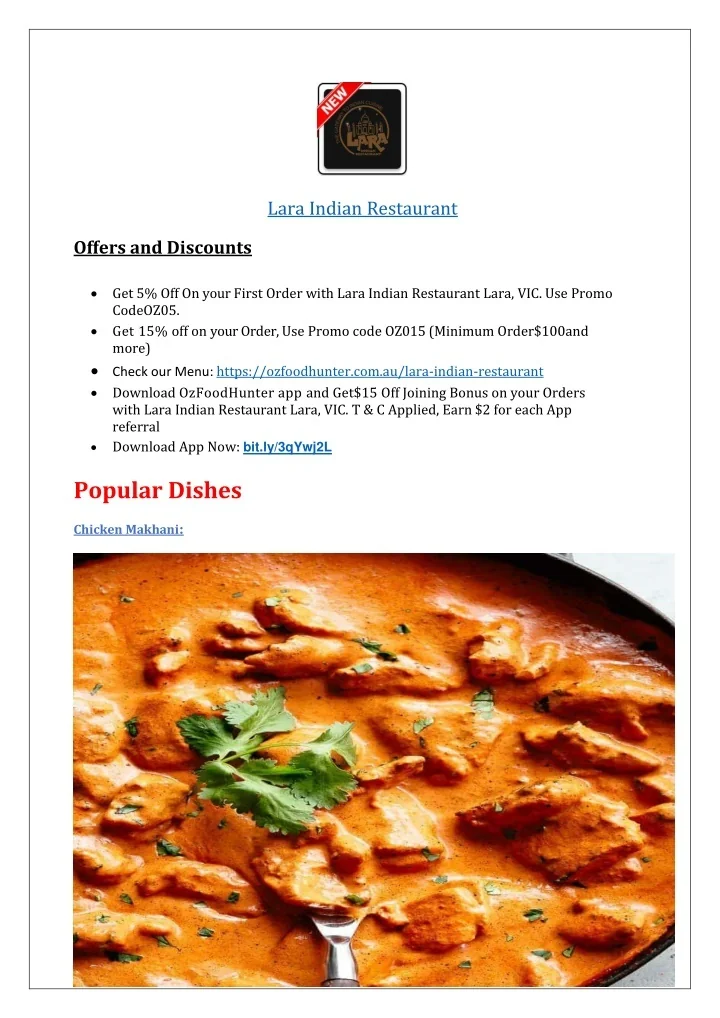 PPT - $5 off - Lara Indian Food Takeaway Restaurant Menu,VIC PowerPoint ...