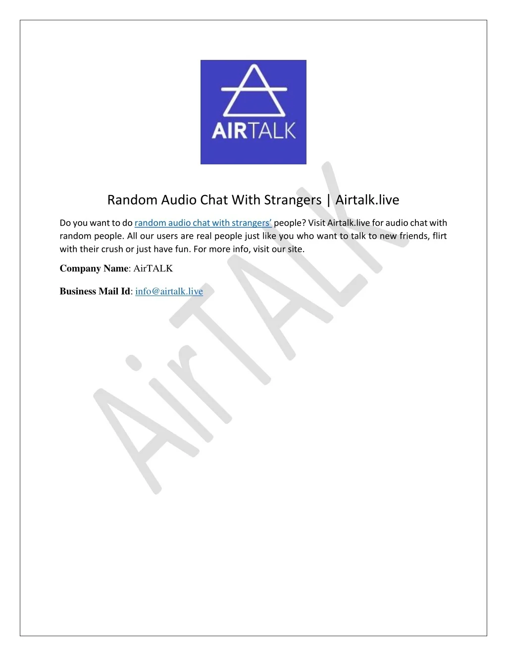 PPT - Random Audio Chat With Strangers | Airtalk.live PowerPoint ...