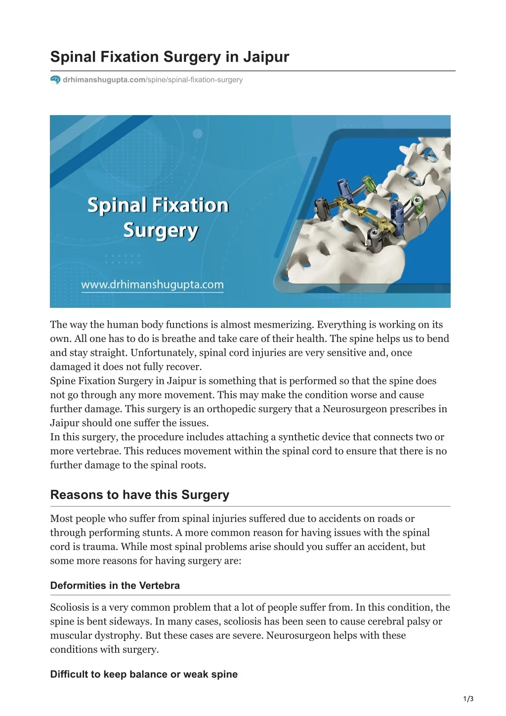 PPT - Spinal Fixation Surgery in Jaipur PowerPoint Presentation, free ...