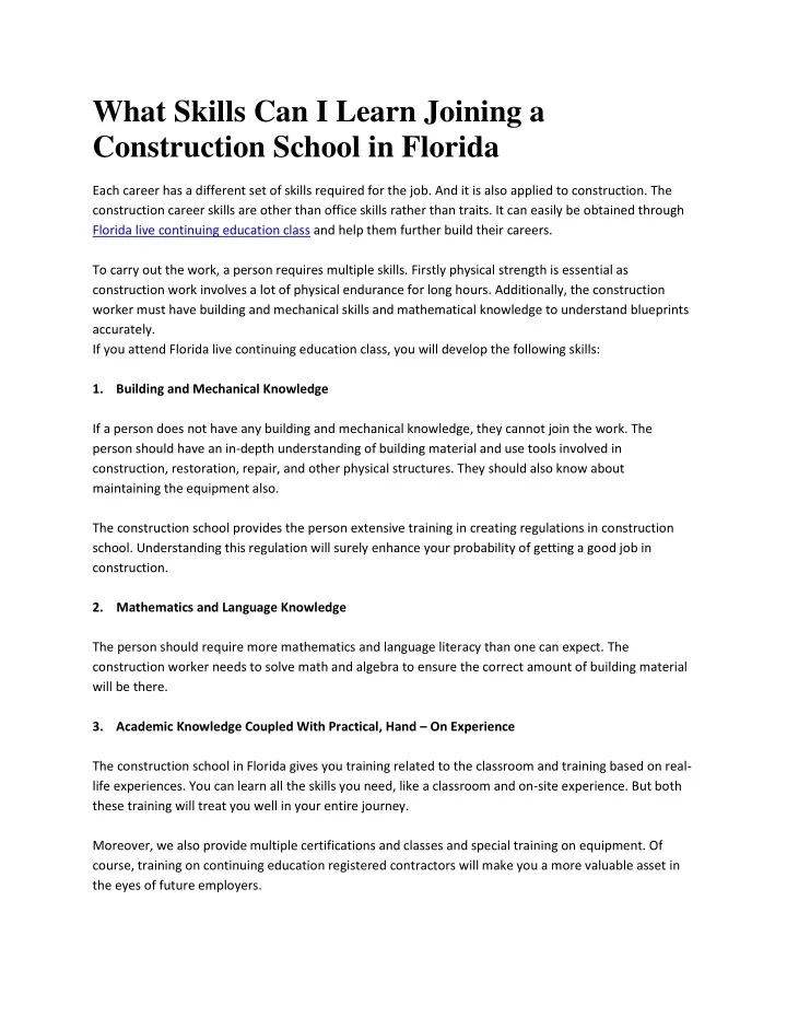 PPT What Skills Can I Learn Joining A Construction School In Florida 