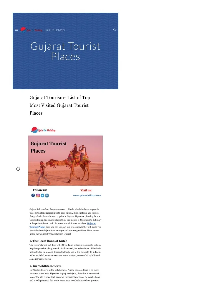 PPT - Gujarat Tourist Places- List of Top Most Visited Gujarat Tourism Places PowerPoint ...
