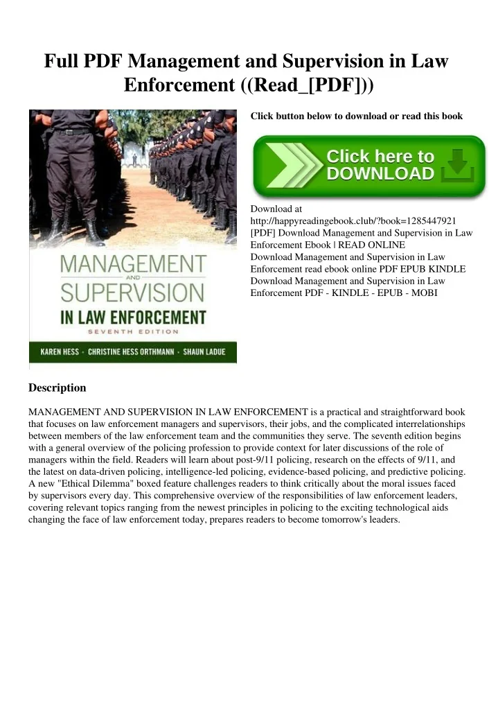 PPT - Full PDF Management and Supervision in Law Enforcement ((Read ...