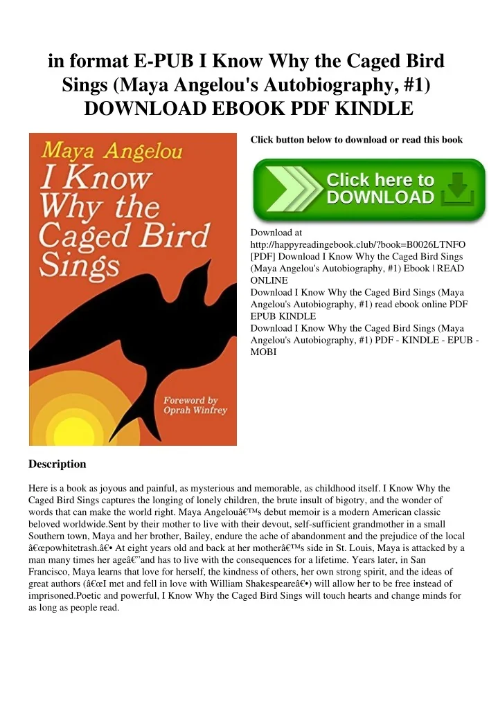 PPT - in format E-PUB I Know Why the Caged Bird Sings (Maya Angelou's ...