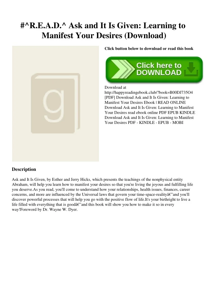 PPT - #^R.E.A.D.^ Ask and It Is Given Learning to Manifest Your Desires ...