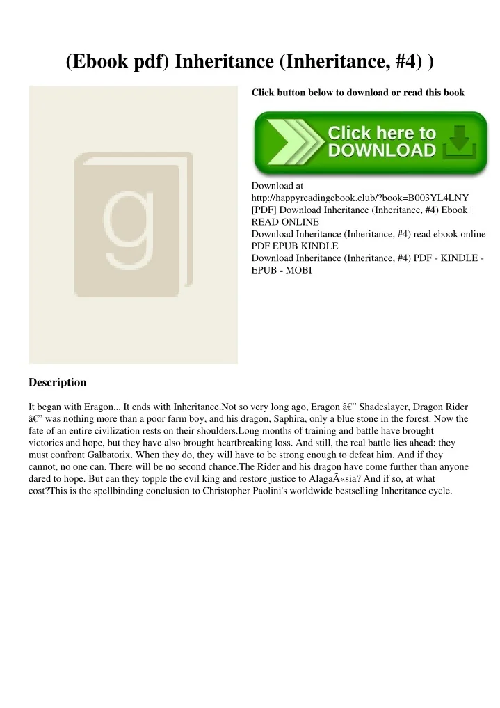 PPT - (Ebook pdf) Inheritance (Inheritance #4) ^READ) PowerPoint ...