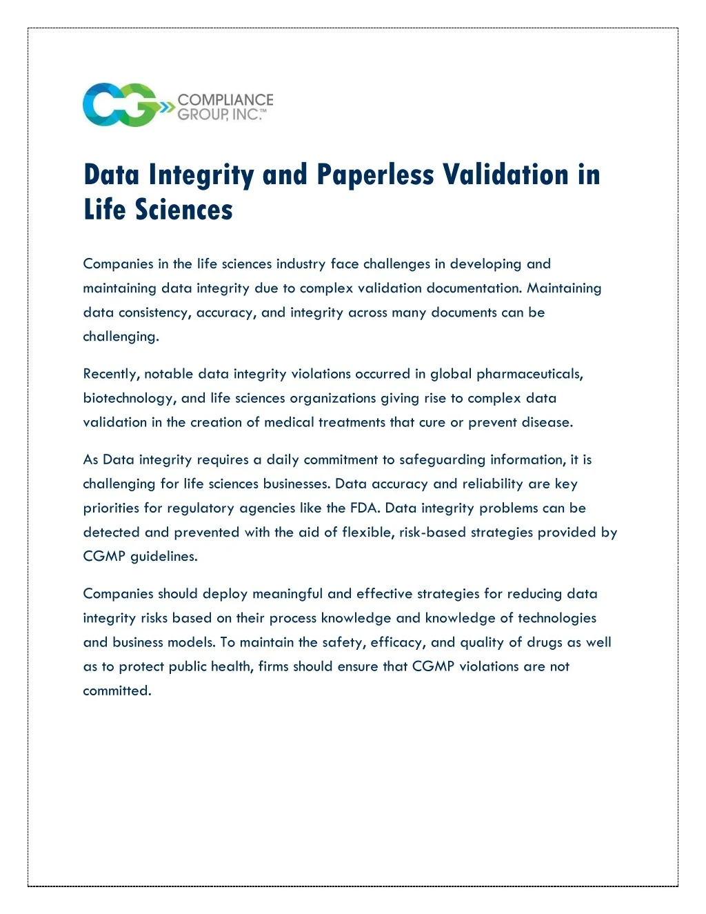 PPT - Data Integrity and Paperless Validation in Life Sciences PowerPoint Presentation - ID:11134656