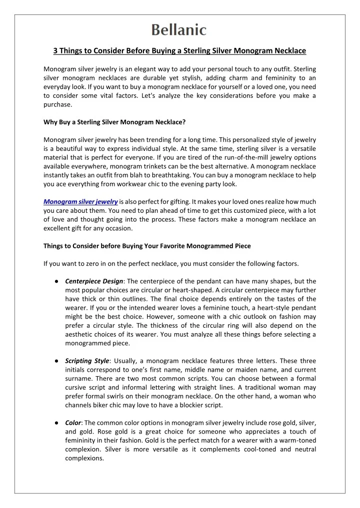 PPT - 3 Things to Consider Before Buying a Sterling Silver Monogram ...