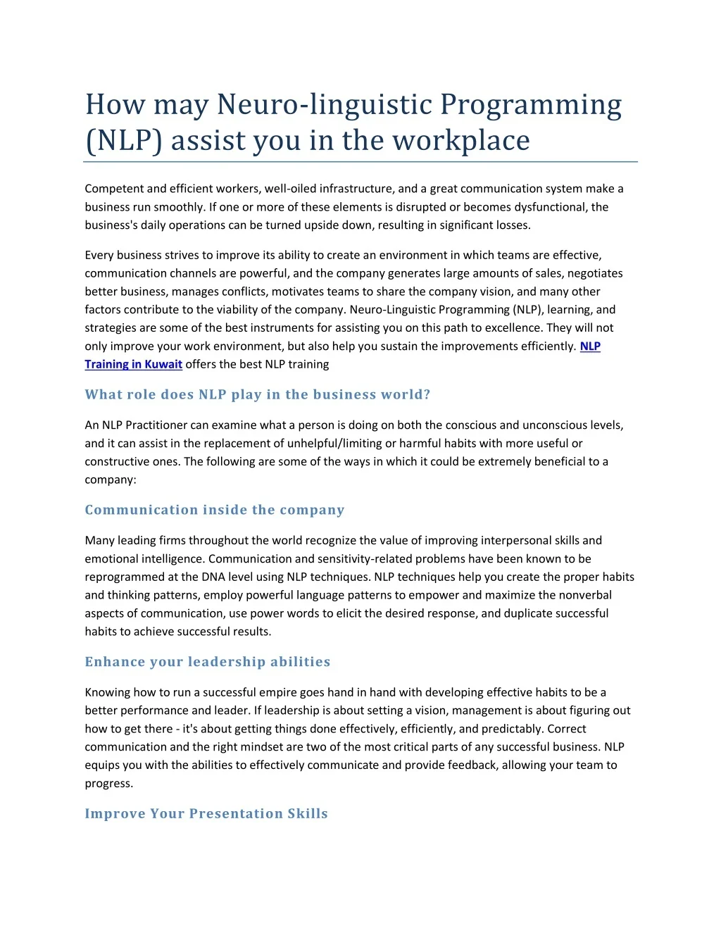 PPT - How may Neuro-linguistic Programming (NLP) assist you in the ...