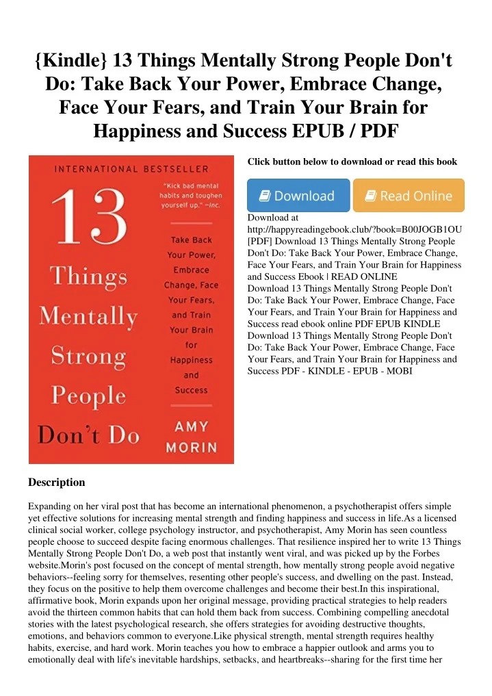 PPT - {Kindle} 13 Things Mentally Strong People Don't Do Take Back Your ...