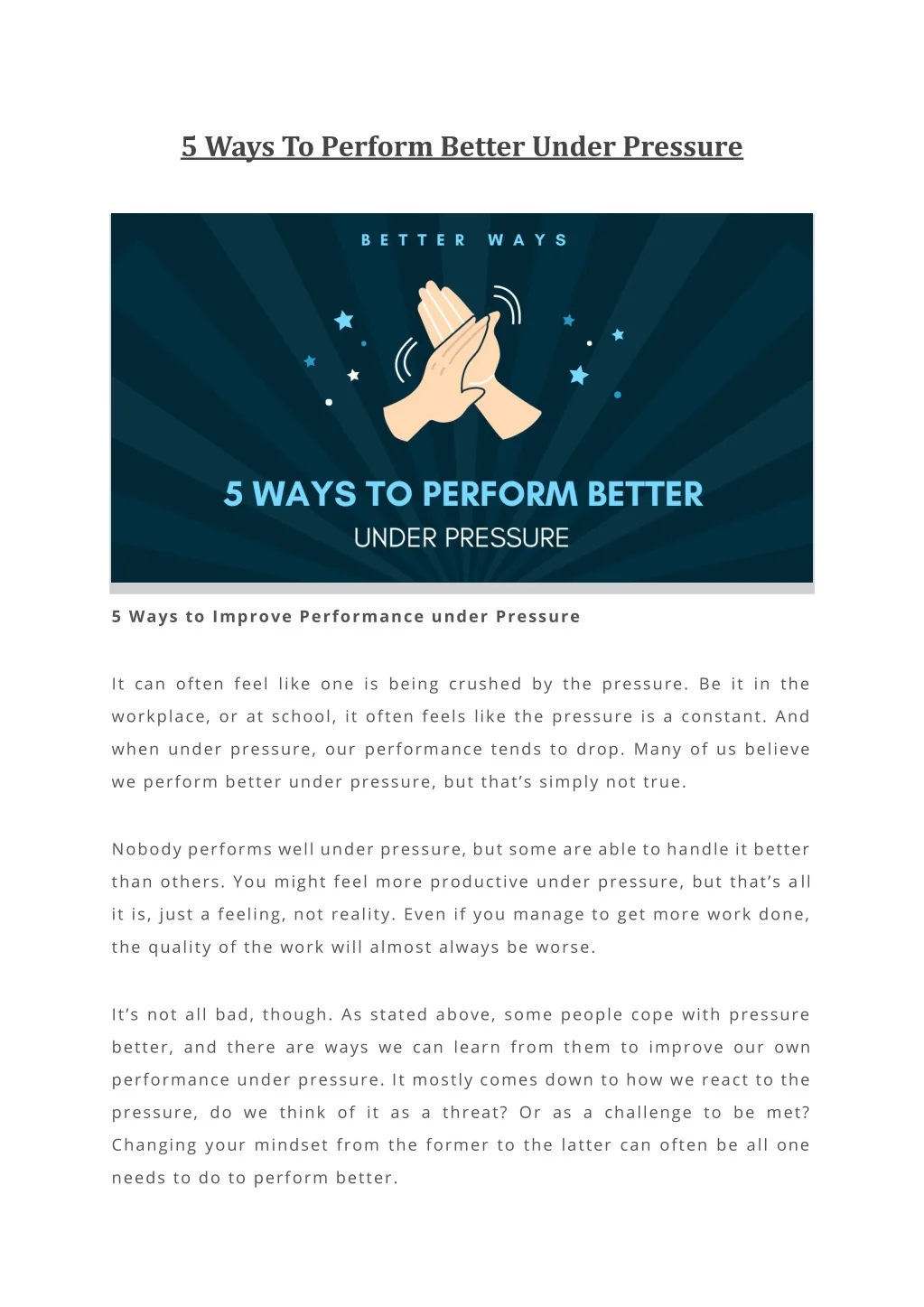 PPT - 5 Ways To Perform Better Under Pressure PowerPoint Presentation ...