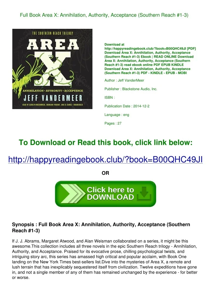 PPT - Full Book Area X Annihilation Authority Acceptance (Southern ...