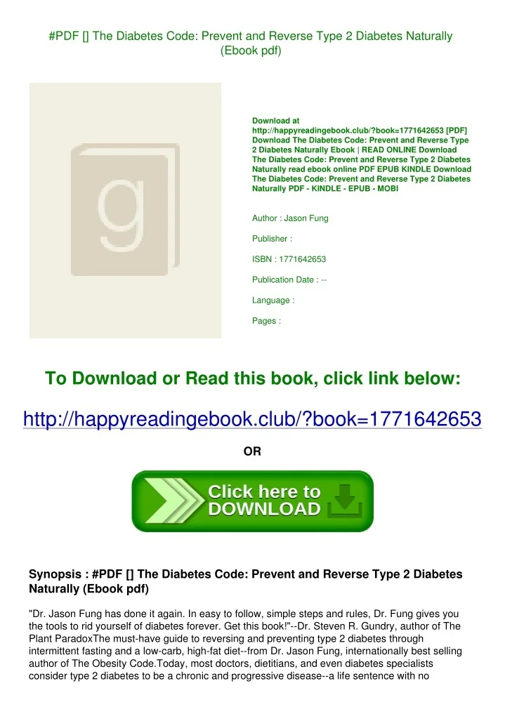 PPT - #PDF [ ] The Diabetes Code Prevent and Reverse Type 2 Diabetes ...
