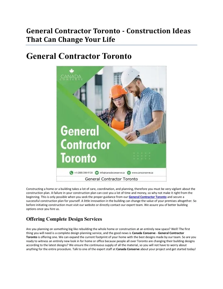 PPT - General Contractor Toronto - Our Professionals Can Complete Every ...
