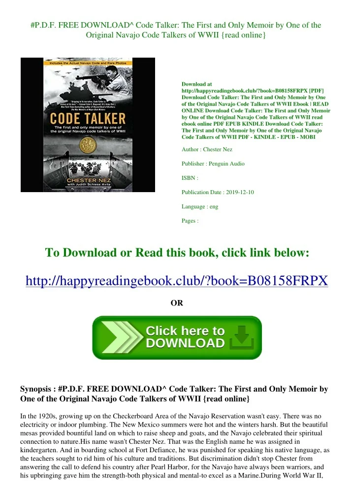 PPT - #P.D.F. FREE DOWNLOAD^ Code Talker The First and Only Memoir by ...