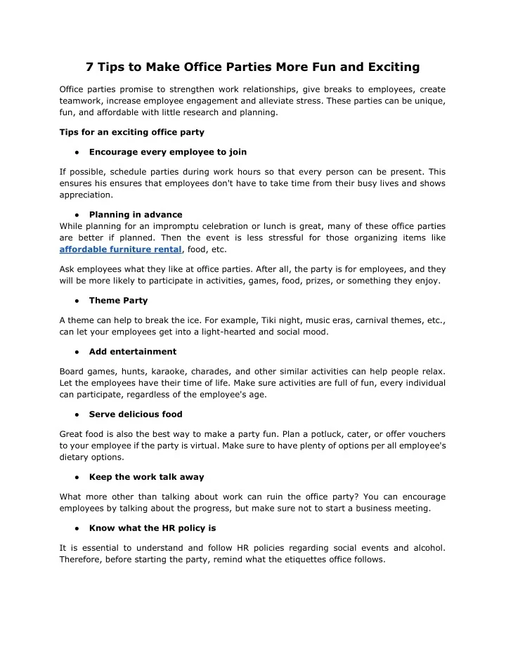 PPT - 7 Tips to Make Office Parties More Fun and Exciting PowerPoint ...