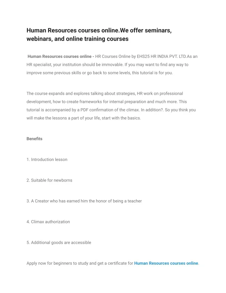 PPT - Human Resources courses online.We offer seminars, webinars, and ...