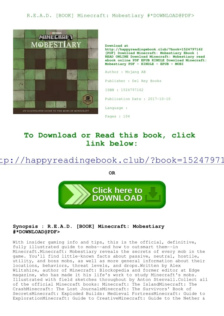PPT - R.E.A.D. [BOOK] Minecraft Mobestiary #*DOWNLOAD@PDF> PowerPoint ...