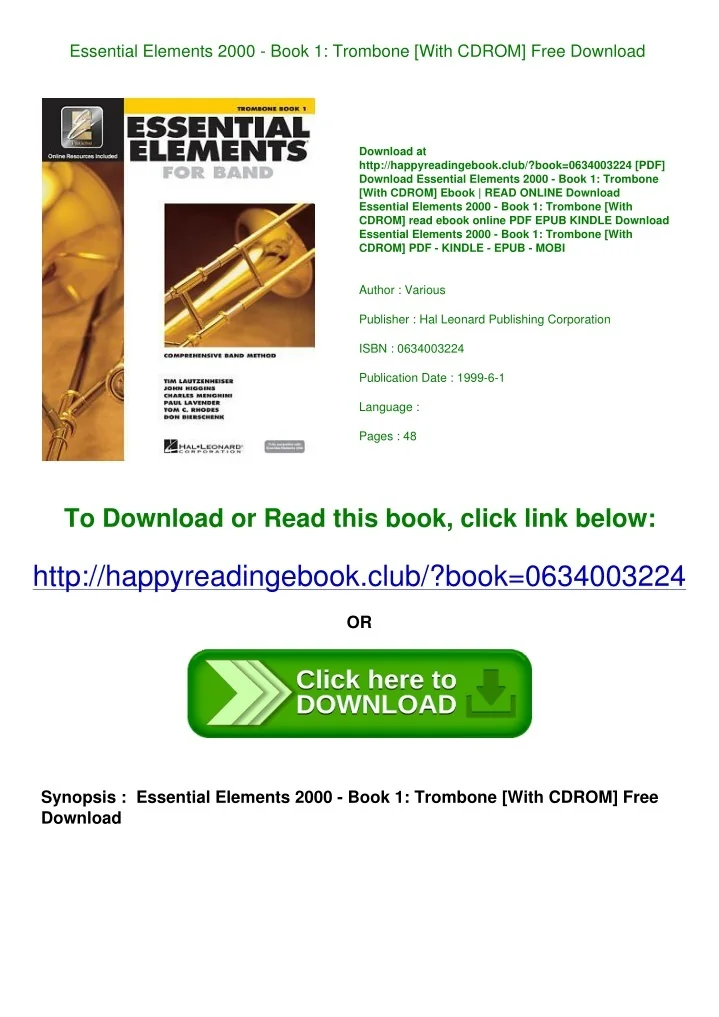 PPT - Essential Elements 2000 - Book 1 Trombone [With CDROM] Free Download PowerPoint ...