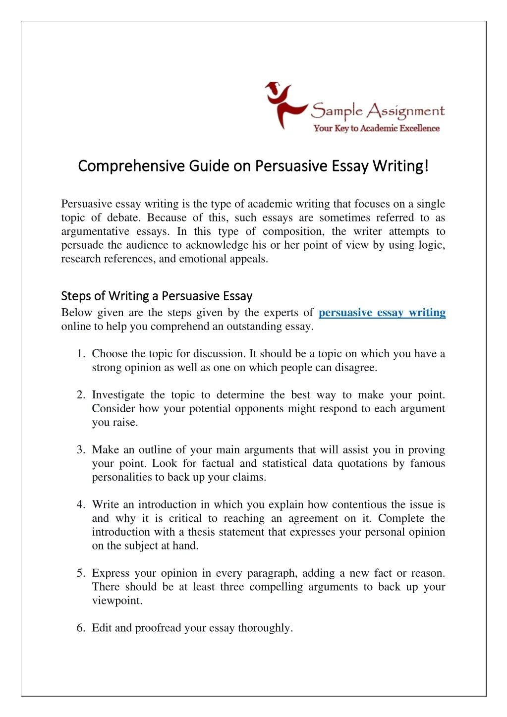 PPT - Comprehensive Guide on Persuasive Essay Writing PowerPoint ...