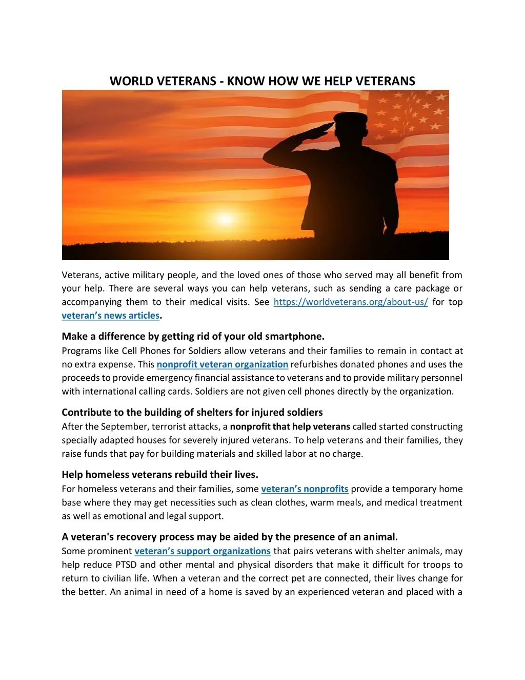 PPT - WORLD VETERANS - KNOW HOW WE HELP VETERANS PowerPoint ...
