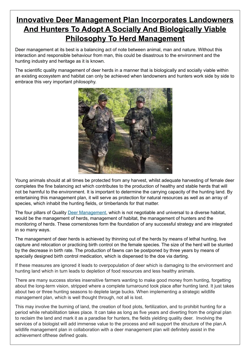 PPT - Innovative Deer Management Plan Incorporates Landowners And ...