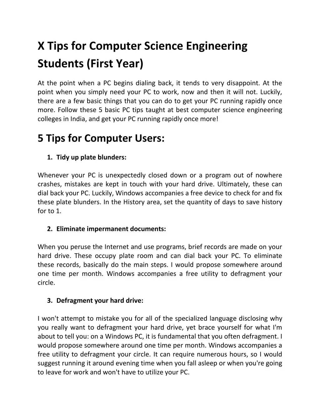 Ppt X Tips For Computer Science Engineering Students First Year