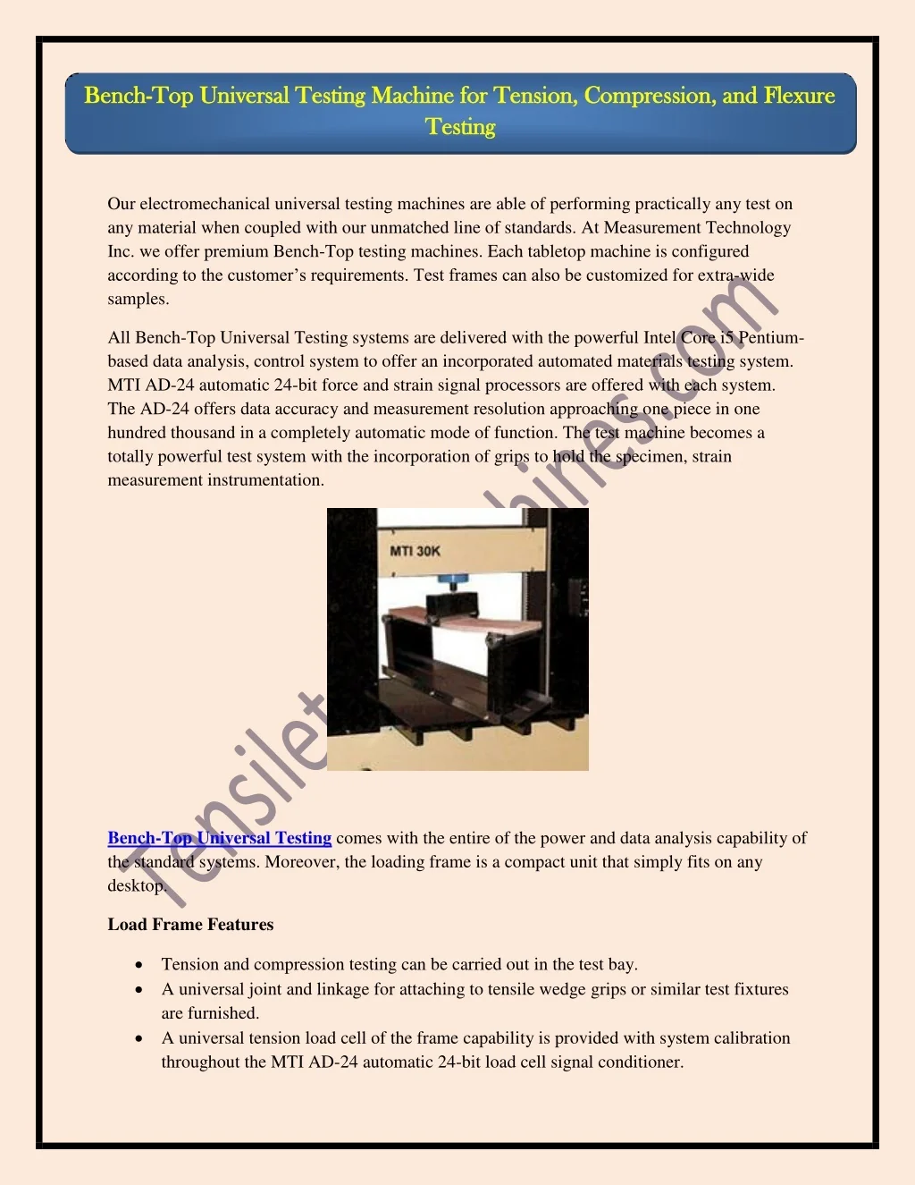 PPT - Bench-Top Universal Testing Machine for Tension, Compression, and ...