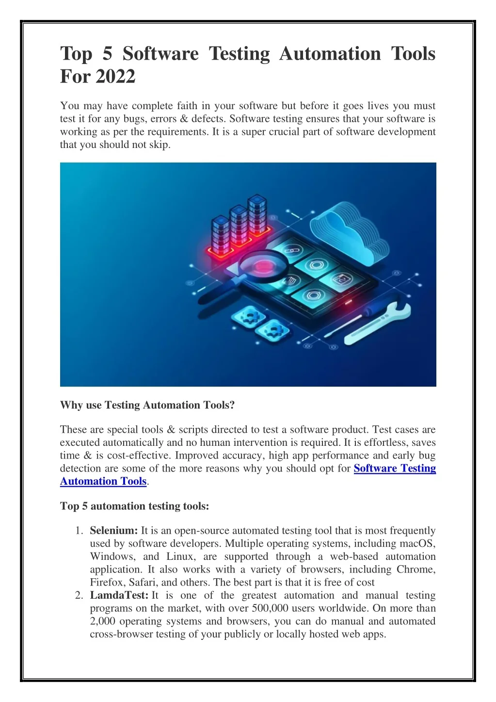 PPT - Top 5 Software Testing Automation Tools For PowerPoint ...