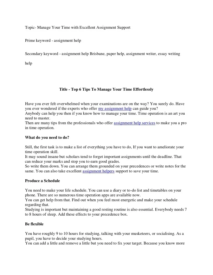 PPT - Assignment Support will help you manage your time PowerPoint ...