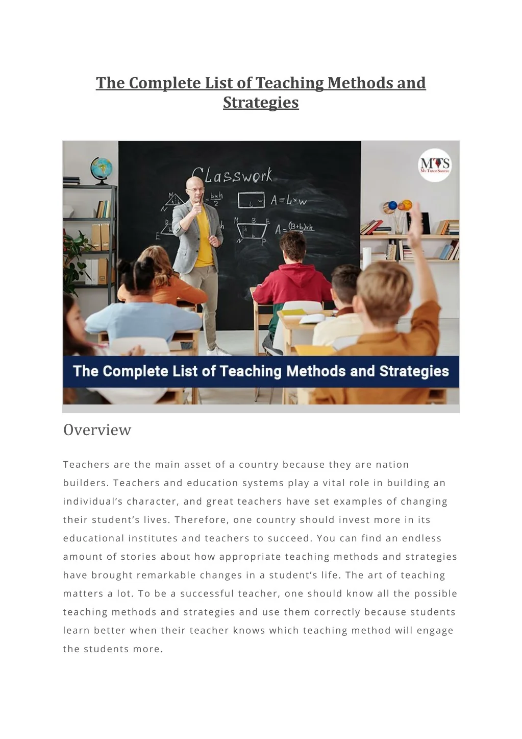 PPT - The Complete List of Teaching Methods and Strategies PowerPoint ...
