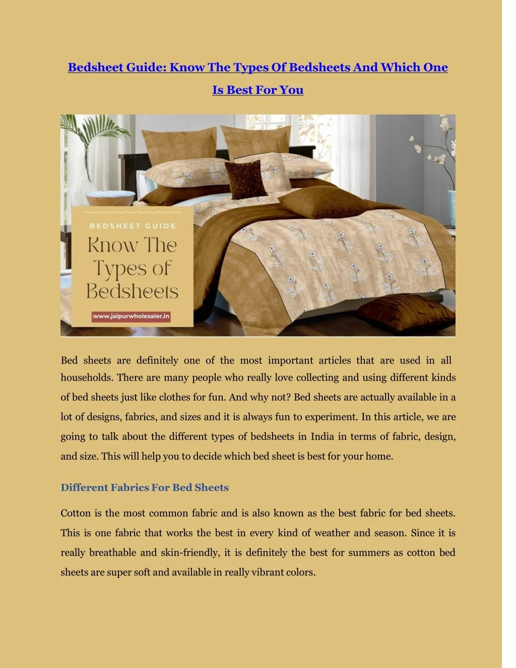 PPT - Bedsheet Guide: Know The Types Of Bedsheets And Which One Is Best ...