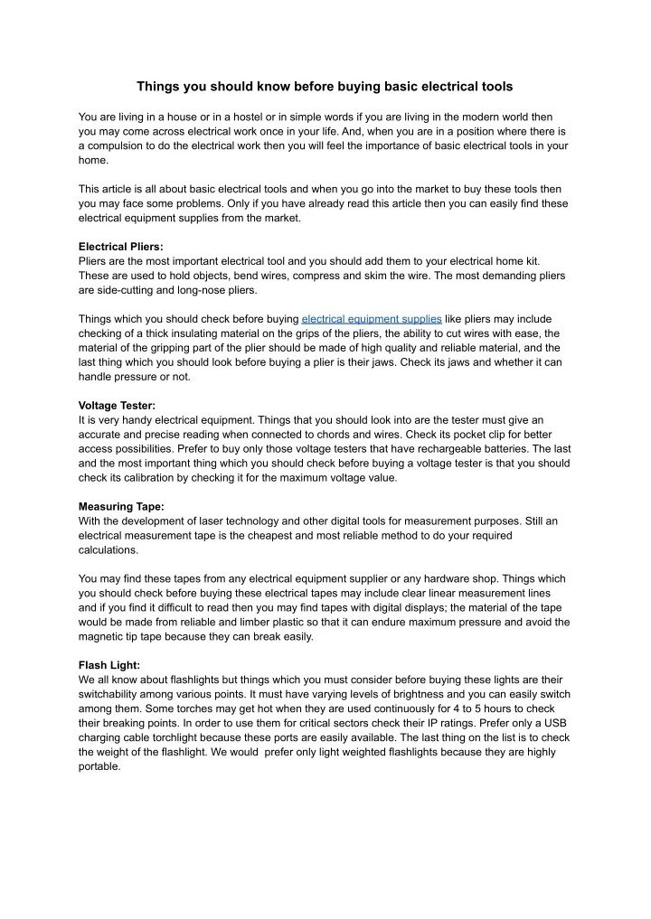 PPT - Things you should know before buying basic electrical tools ...