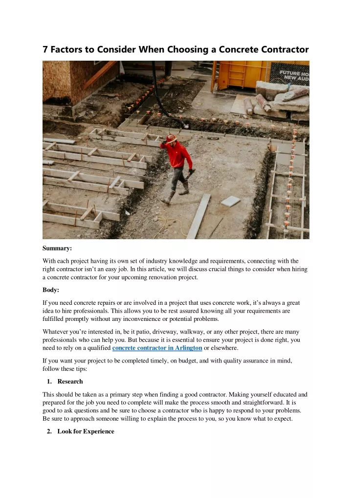 Ppt 7 Factors To Consider When Choosing A Concrete Contractor