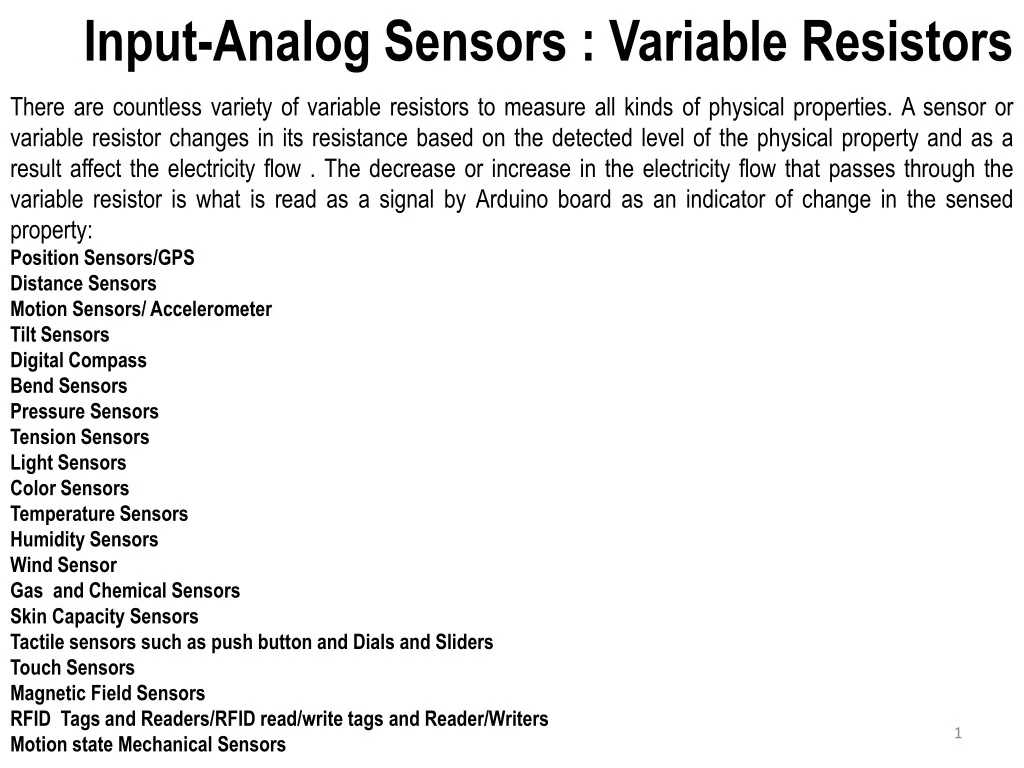 PPT - Input-Analog Sensors : Variable Resistors PowerPoint Presentation ...