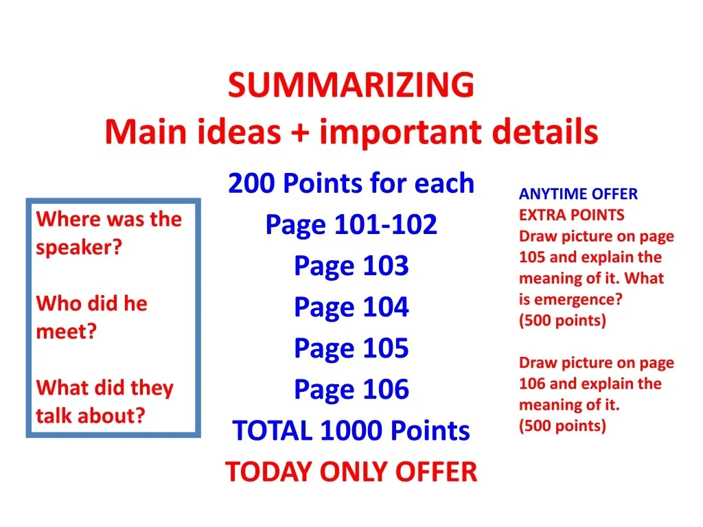 PPT - SUMMARIZING Main ideas + important details PowerPoint ...
