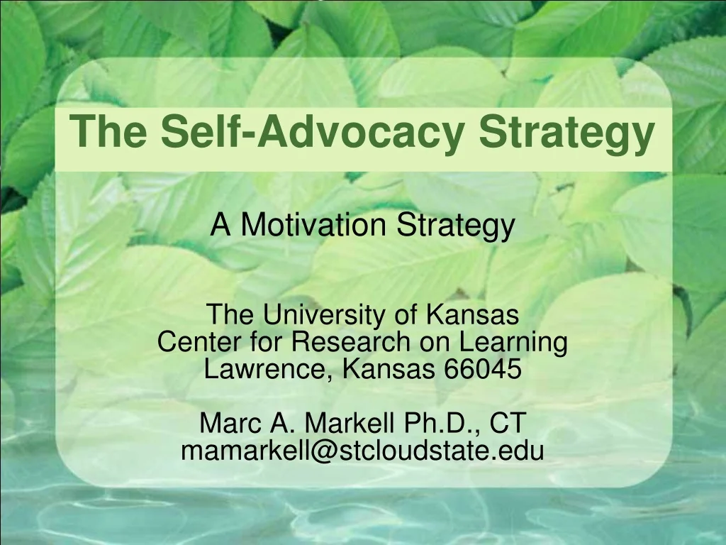PPT - The Self-Advocacy Strategy PowerPoint Presentation, free download ...