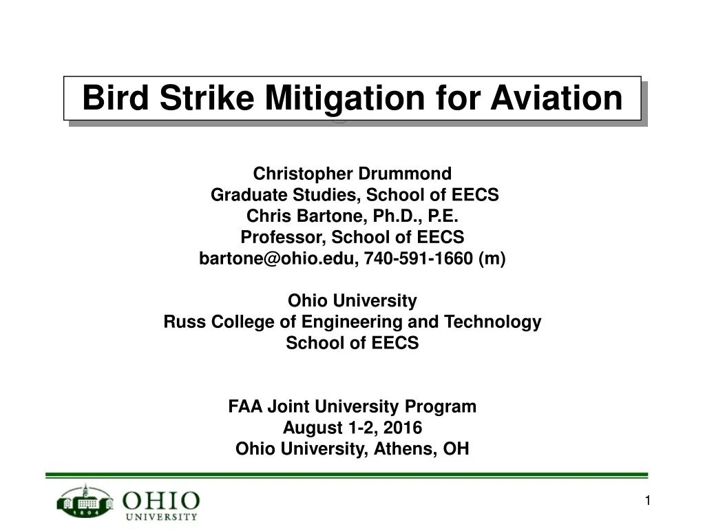PPT - Bird Strike Mitigation in Aviation: FAA Sponsored Research at ...