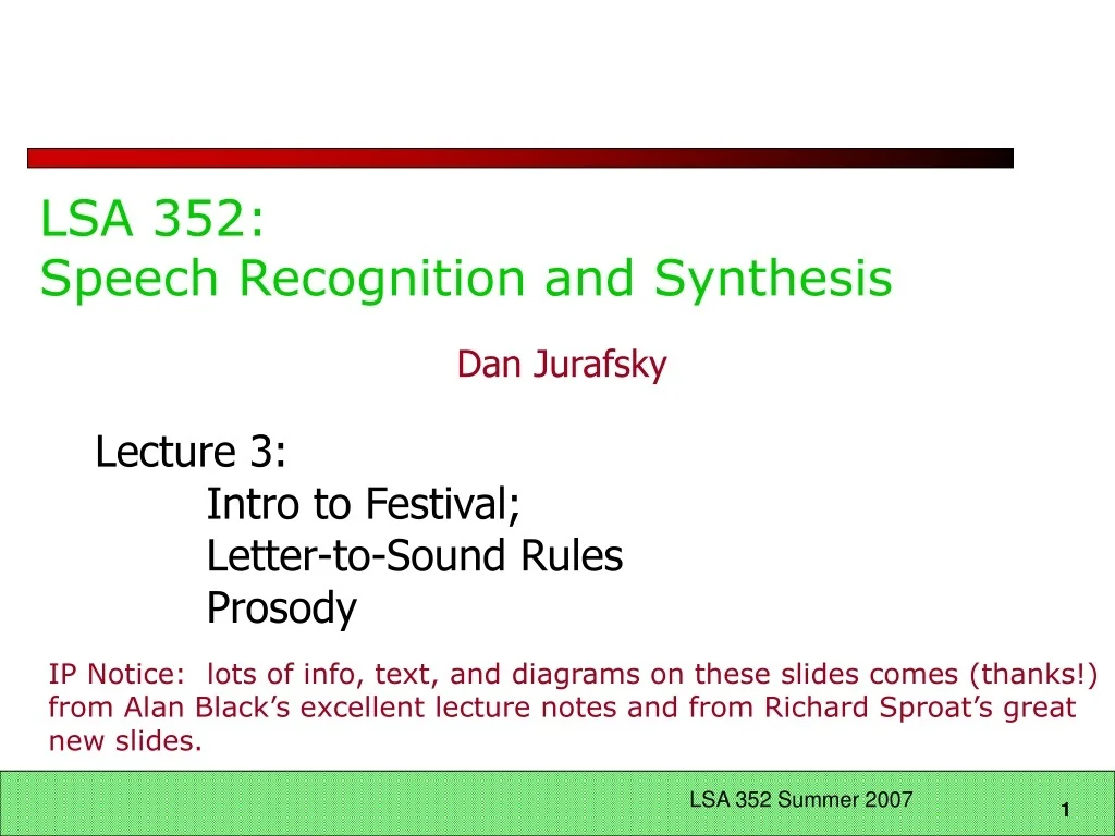 PPT - LSA 352: Speech Recognition and Synthesis PowerPoint Presentation ...